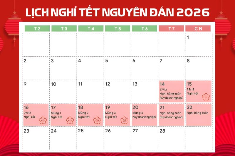 Tết 2026 được nghỉ bao nhiêu ngày? Cập nhật lịch nghỉ Tết Dương lịch và Âm lịch mới nhất